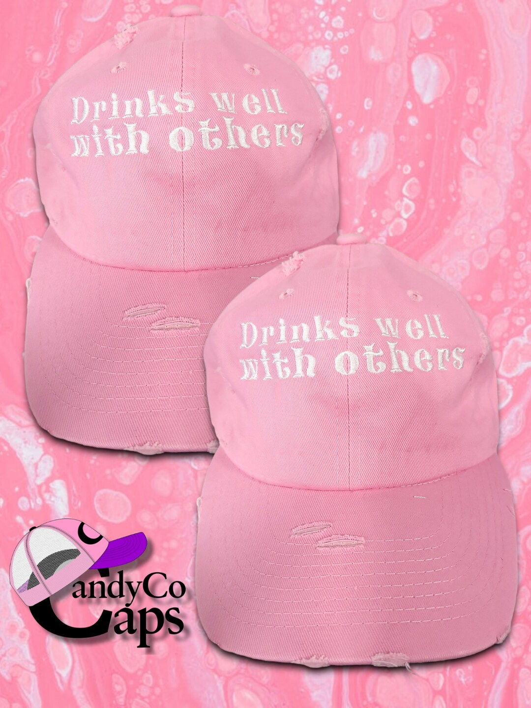 I Drink Well With Others Embroidered Baseball Cap Distressed Vodka ...