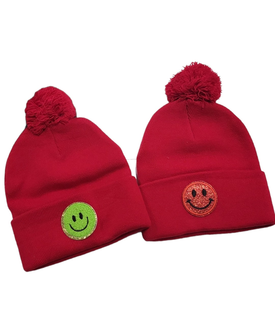 Rhinestone Glitter Smiley Face Patch Red Skull Cap Beanie Trucker Hat ...