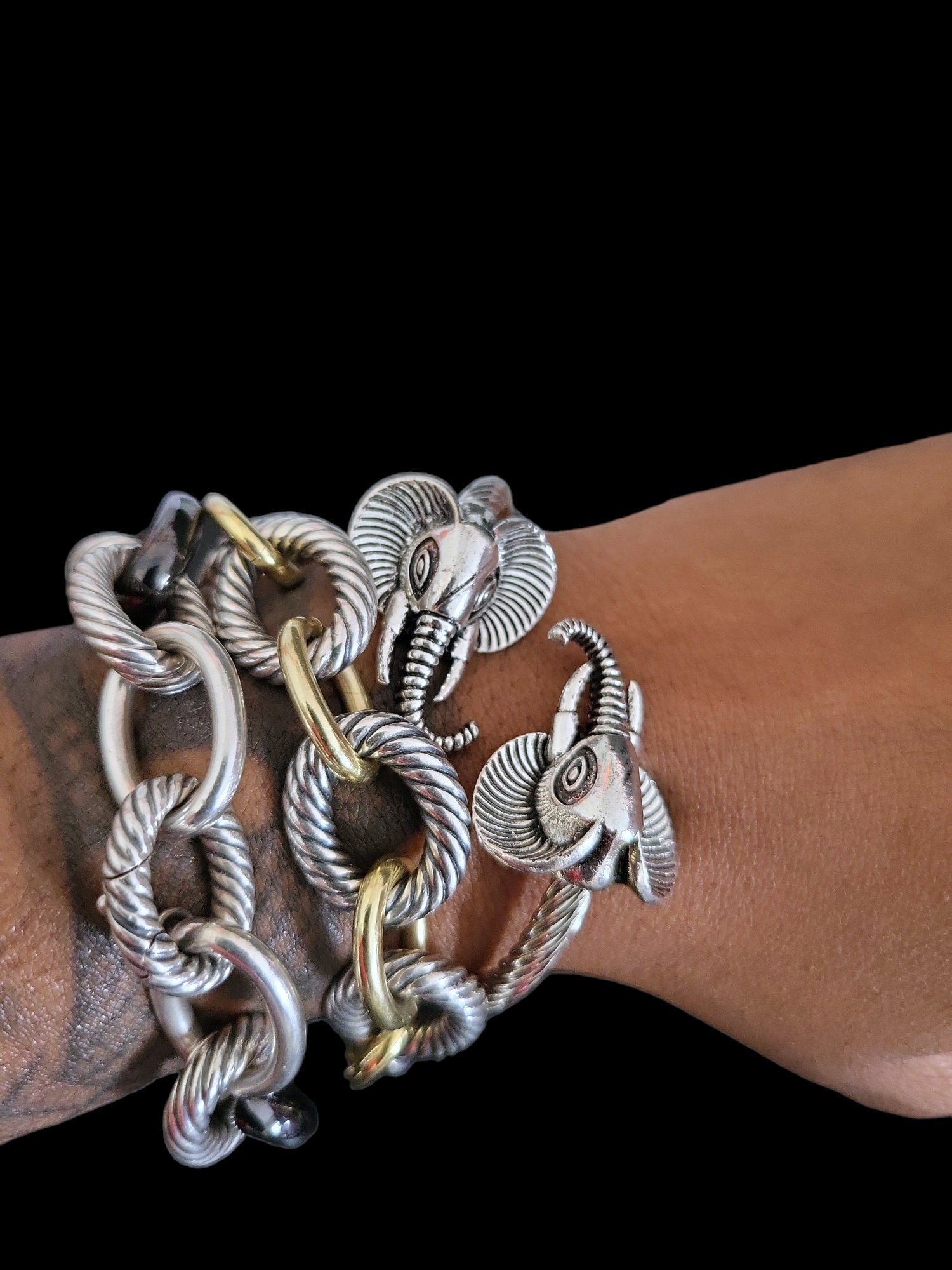 Elephant Wisdom Ends Silver West Indian Bangles Cuff Bracelets Handmade ...