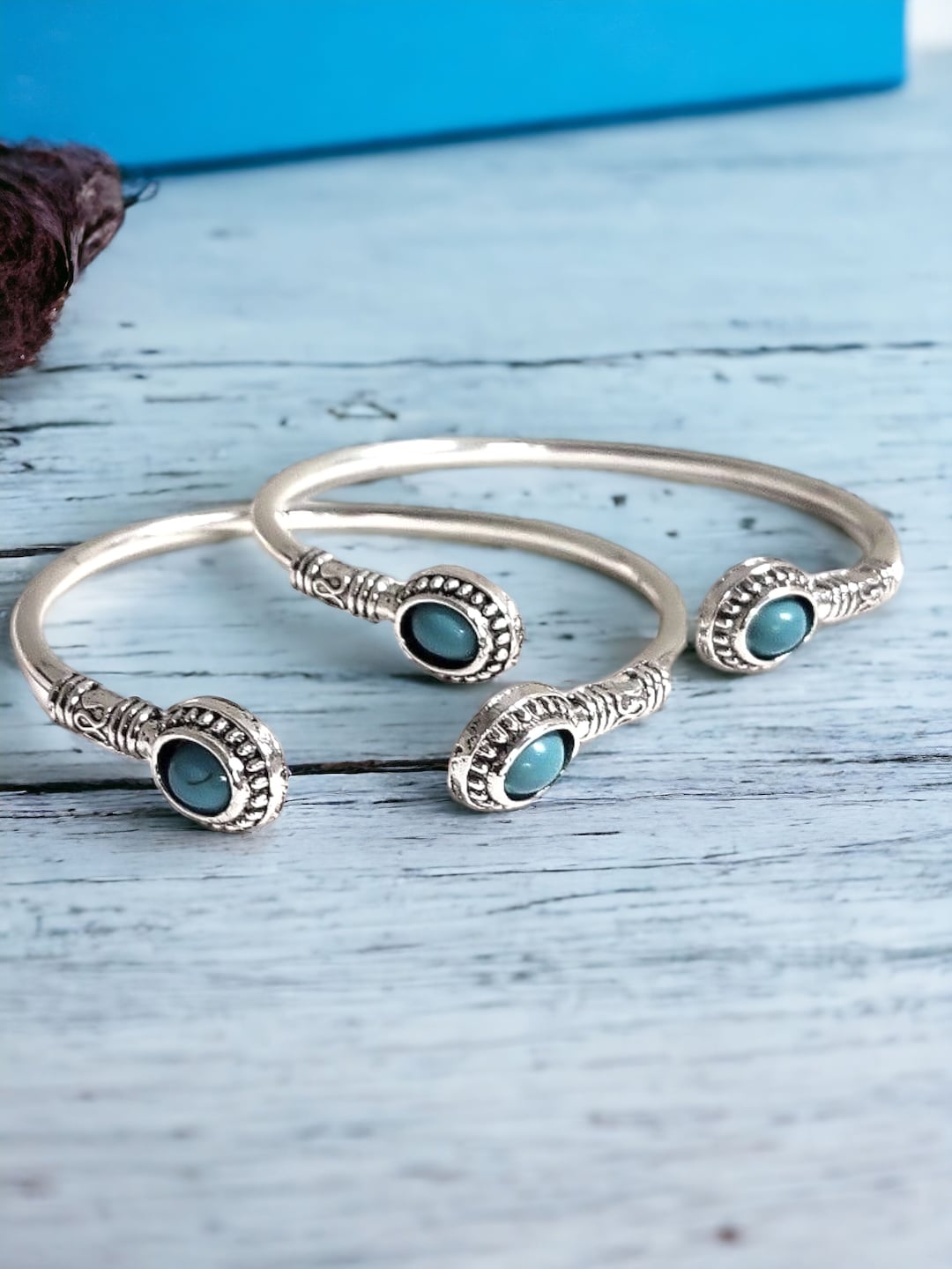 Genuine Turquoise Fist Ends Hands Silver West Indian Bangles Silver ...
