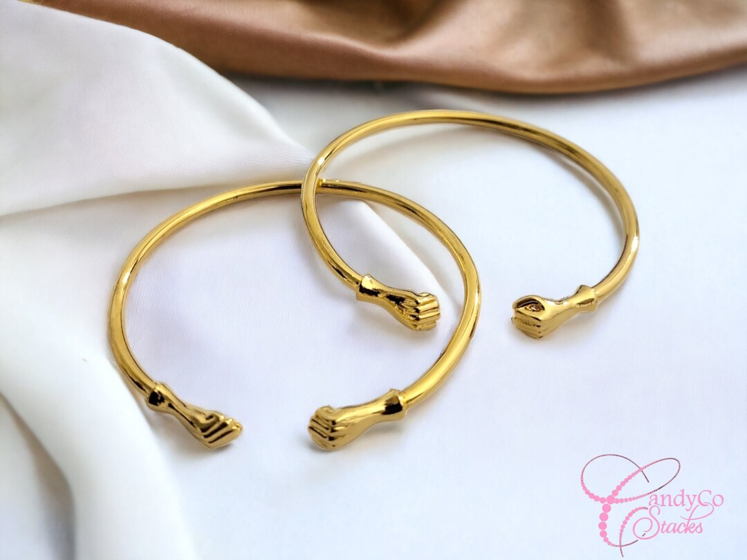 Gold Thin Stackable Fist Ends Hands Silver West Indian Bangles Silver ...