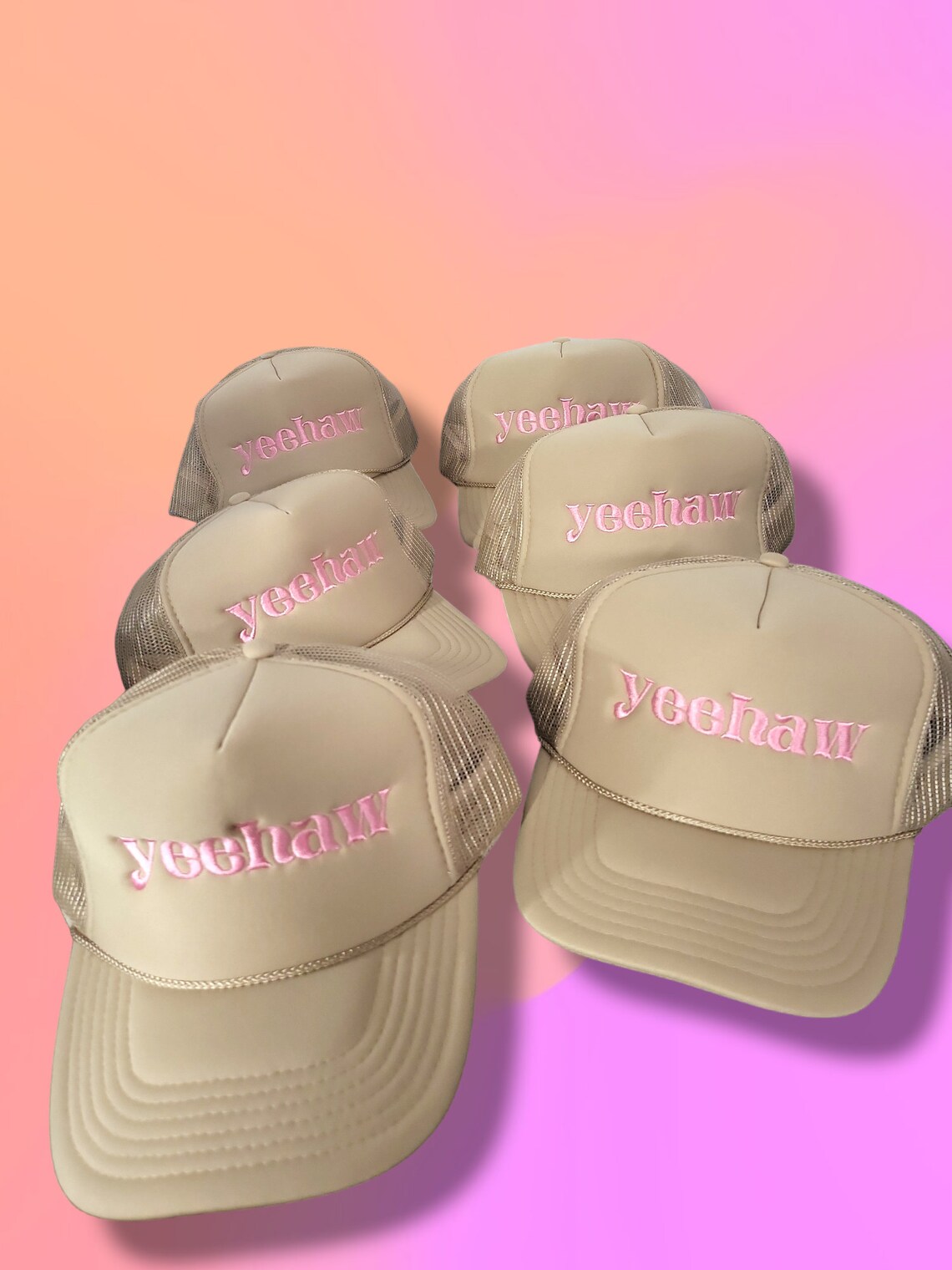Retro Pink Camo Yeehaw Trucker Hat | Turquoise/jade Foam Trucker ...