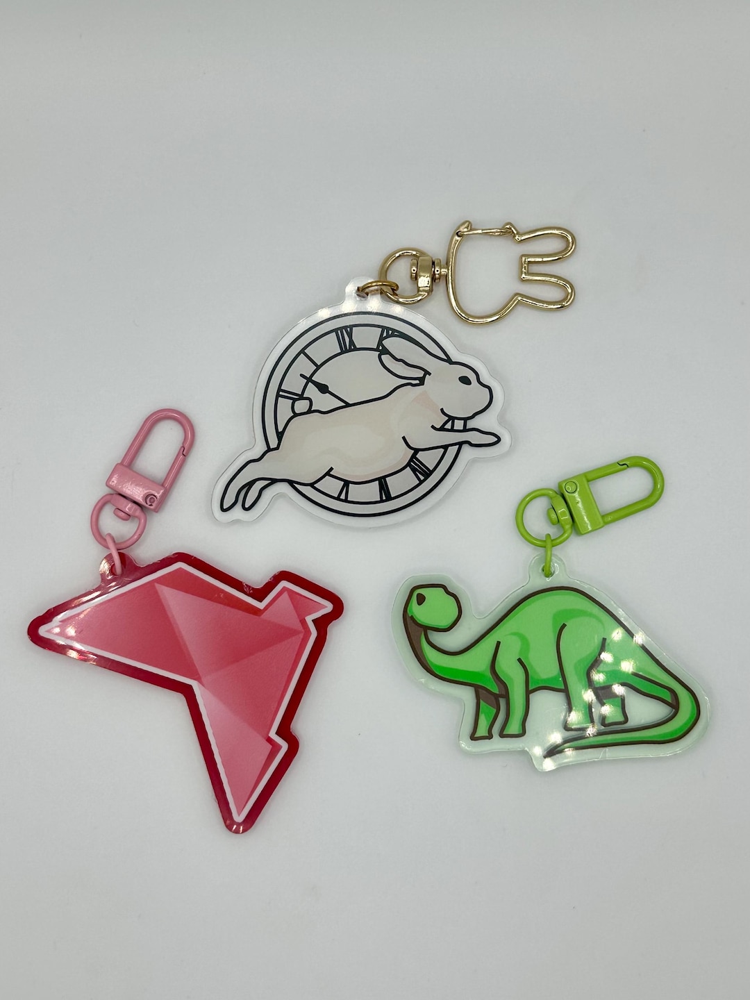 Cute Acrylic Keychains—dinosaur, Bunny Rabbit, Origami Bird - Etsy