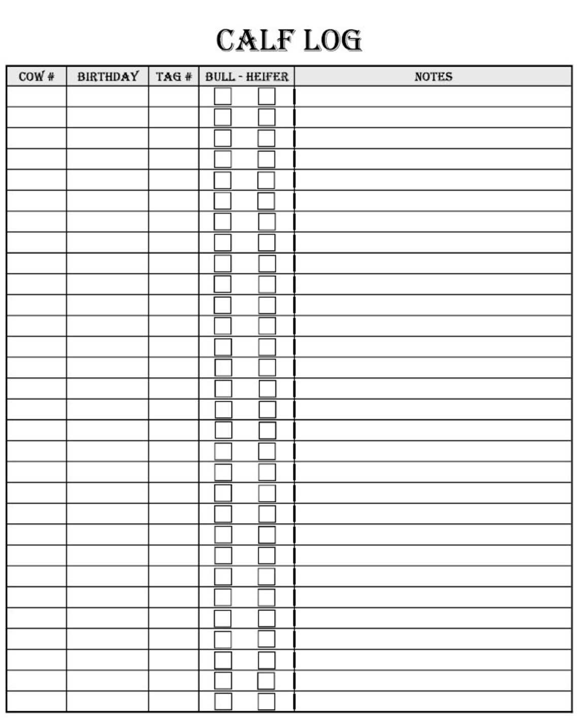 Calf Log Fillable or Printable - Etsy