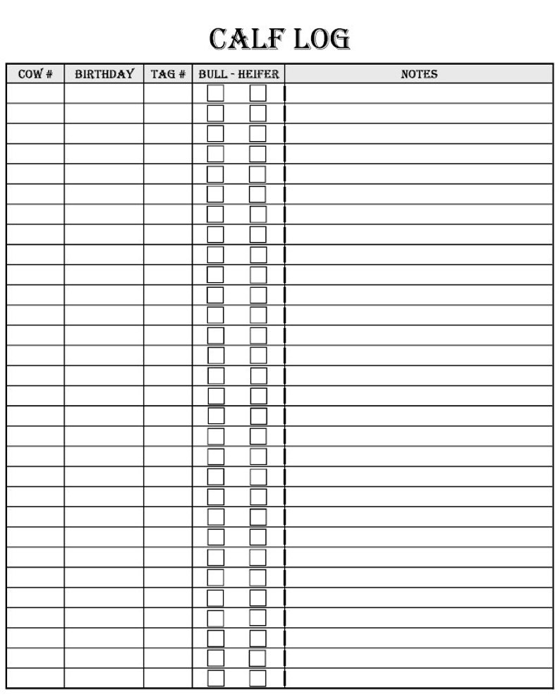 Calf Log Fillable or Printable - Etsy