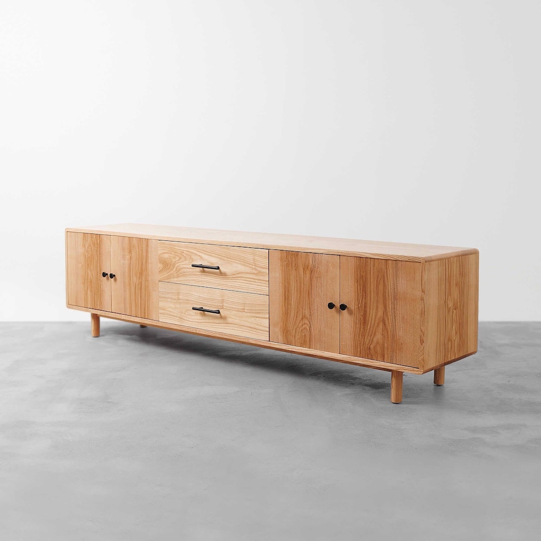 Modern TV Console Table Solid Wood TV Furniture Natural Wood - Etsy