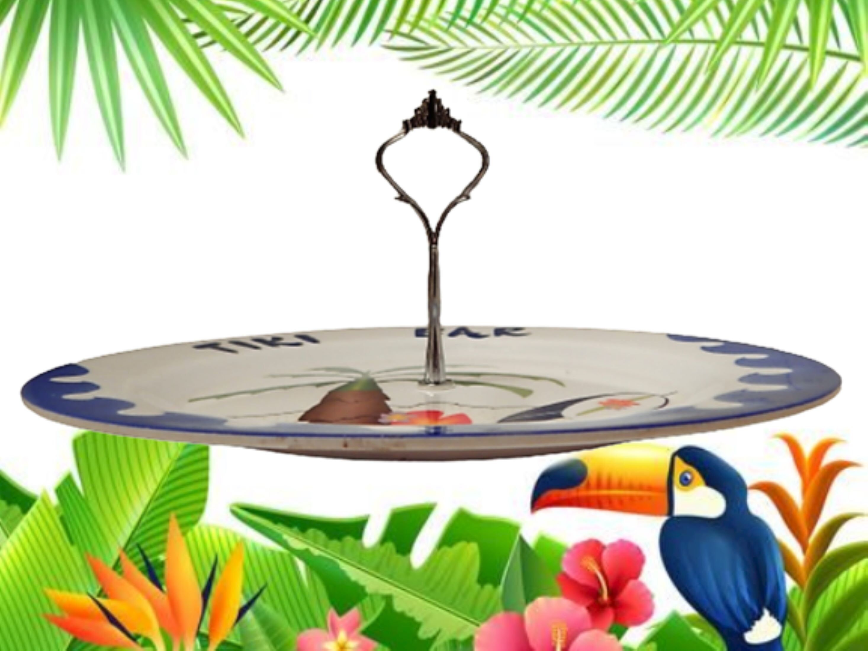 TIKI BAR Platter One Tier Buffet Serving Dish New 12" Melamine Surf ...