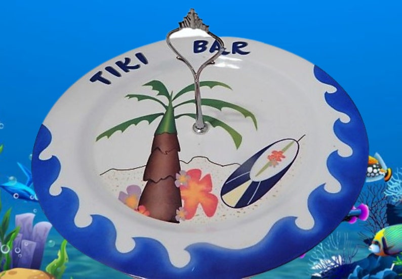 TIKI BAR Platter One Tier Buffet Serving Dish New 12" Melamine Surf ...