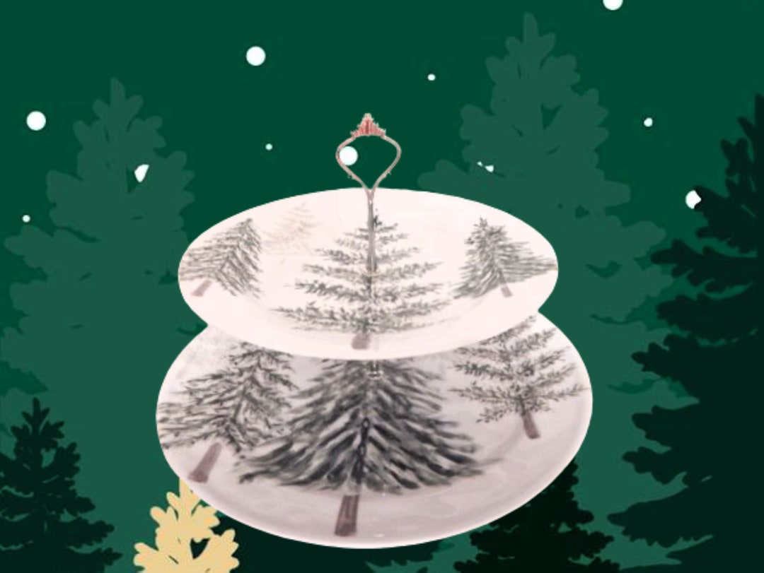 Two Tier Pine Tree Forest Serving Platter Set New Melamine Green and ...