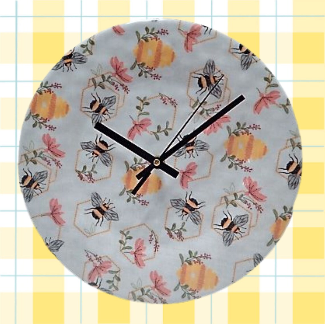 Honey Bee Beehive Electric Wall Hanging Clock 11" Yellow Black White ...