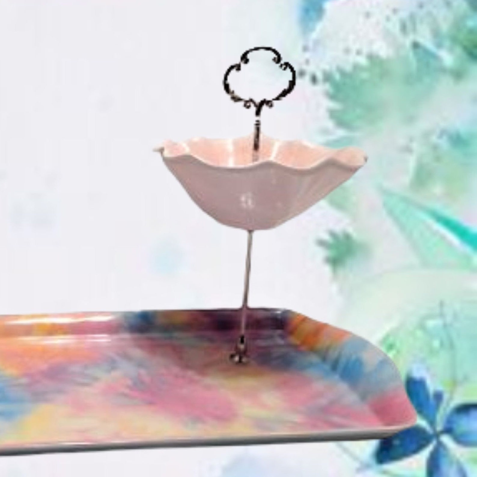 Two Tier Double Sauce Bowl Serving Set 1970s Style Rainbow Tie Dye ...