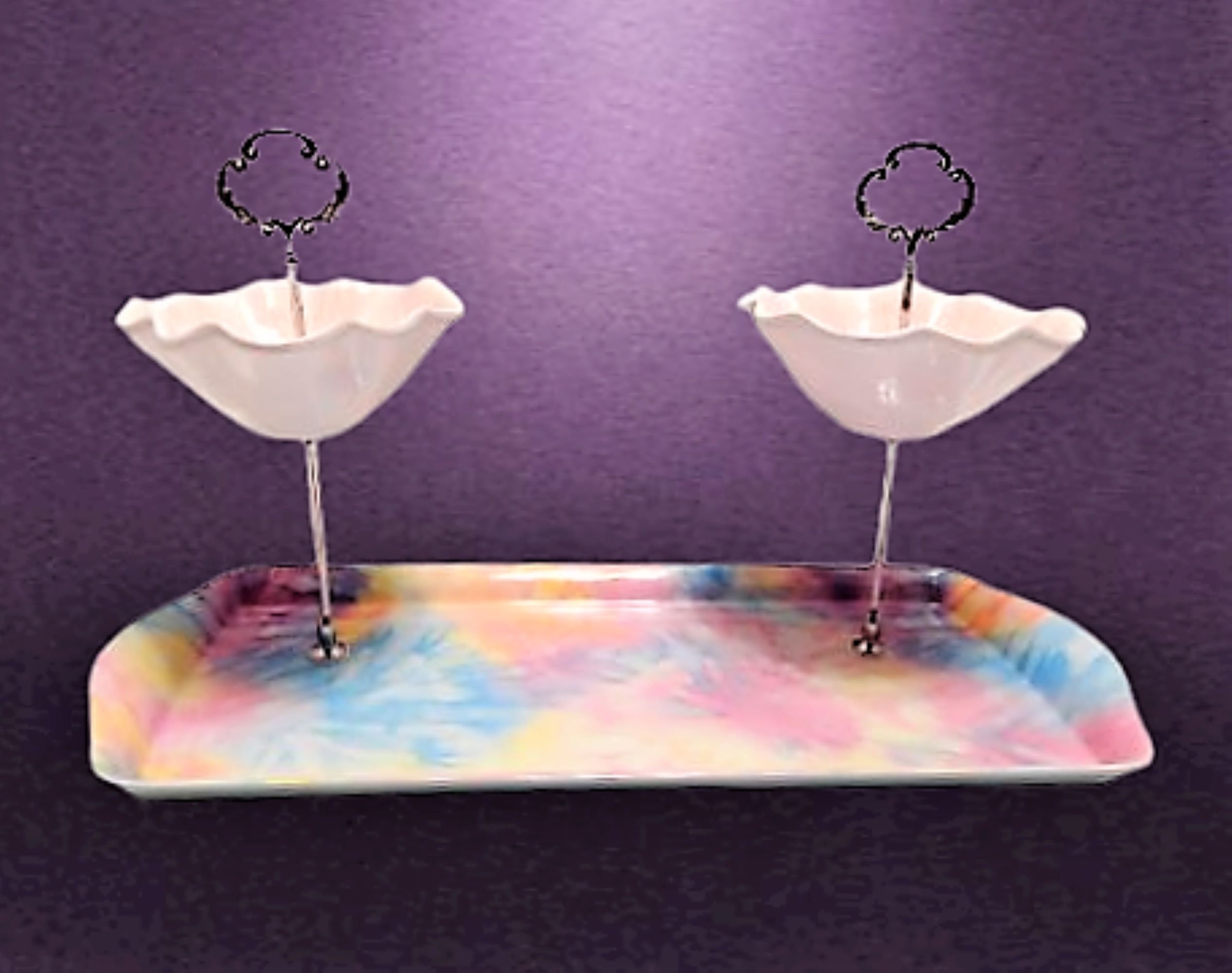 Two Tier Double Sauce Bowl Serving Set 1970s Style Rainbow Tie Dye ...
