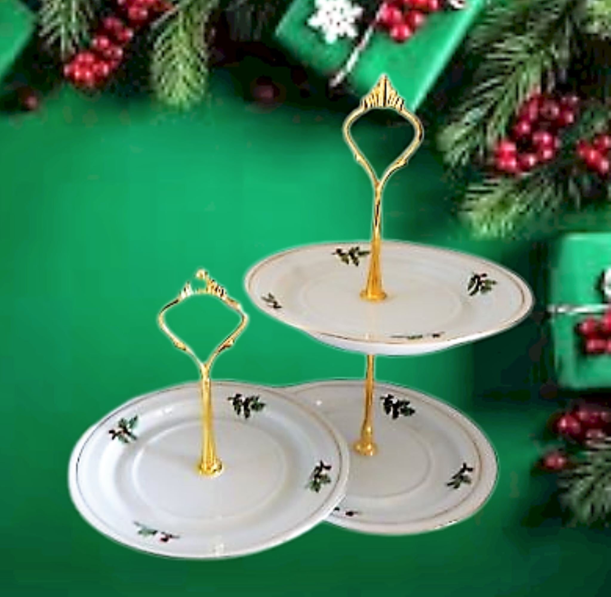 Tier Serving Plates Vintage 1990s Holiday Hostess Christmas Tienshan ...
