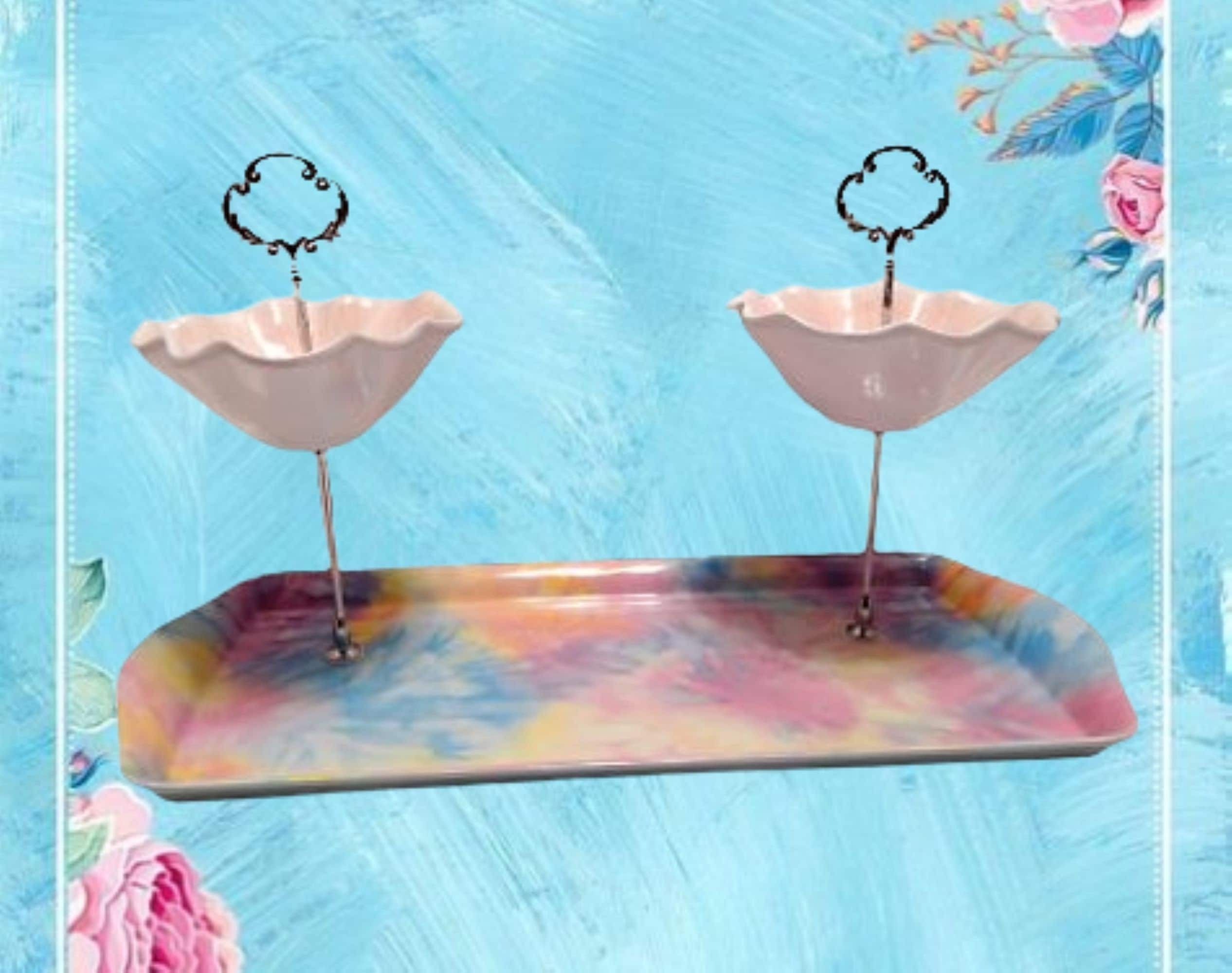 Two Tier Double Sauce Bowl Serving Set 1970s Style Rainbow Tie Dye ...