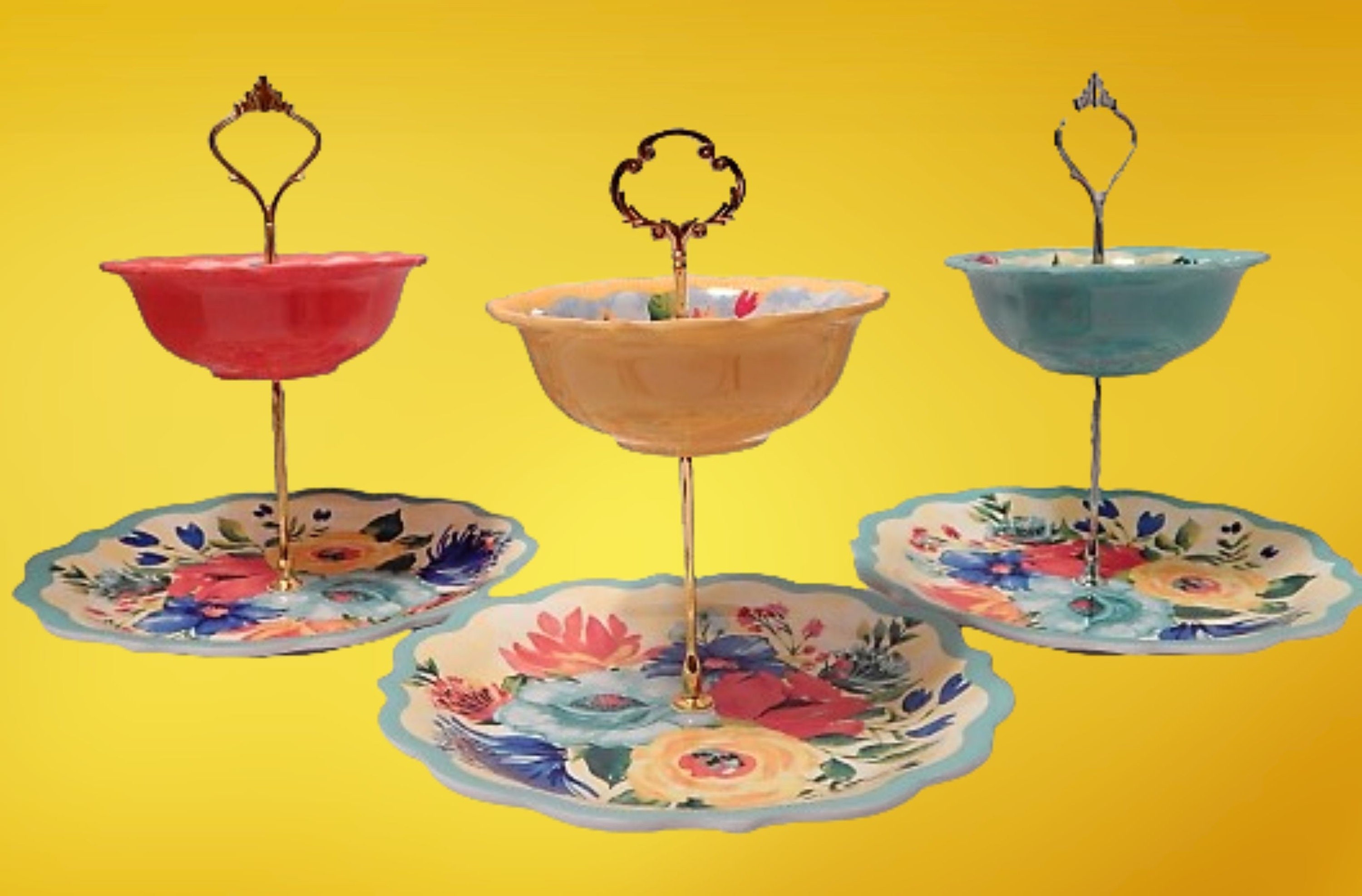 Two Tier Snack Serving Set Pioneer Woman Melamine Delaney Floral Dishes ...