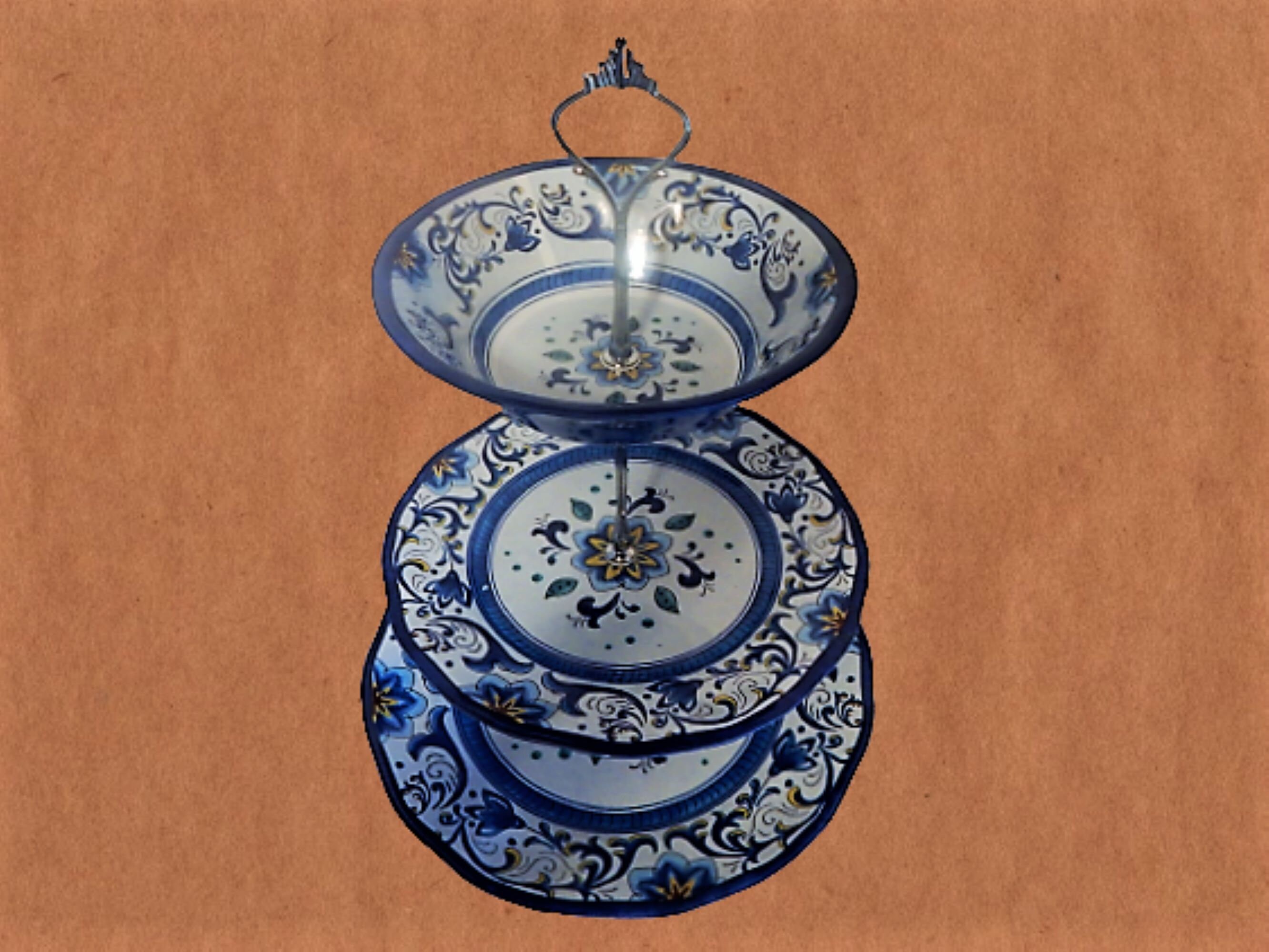 Three Tier Snack Serving Set New Riviera Blue Floral Melamine - Etsy
