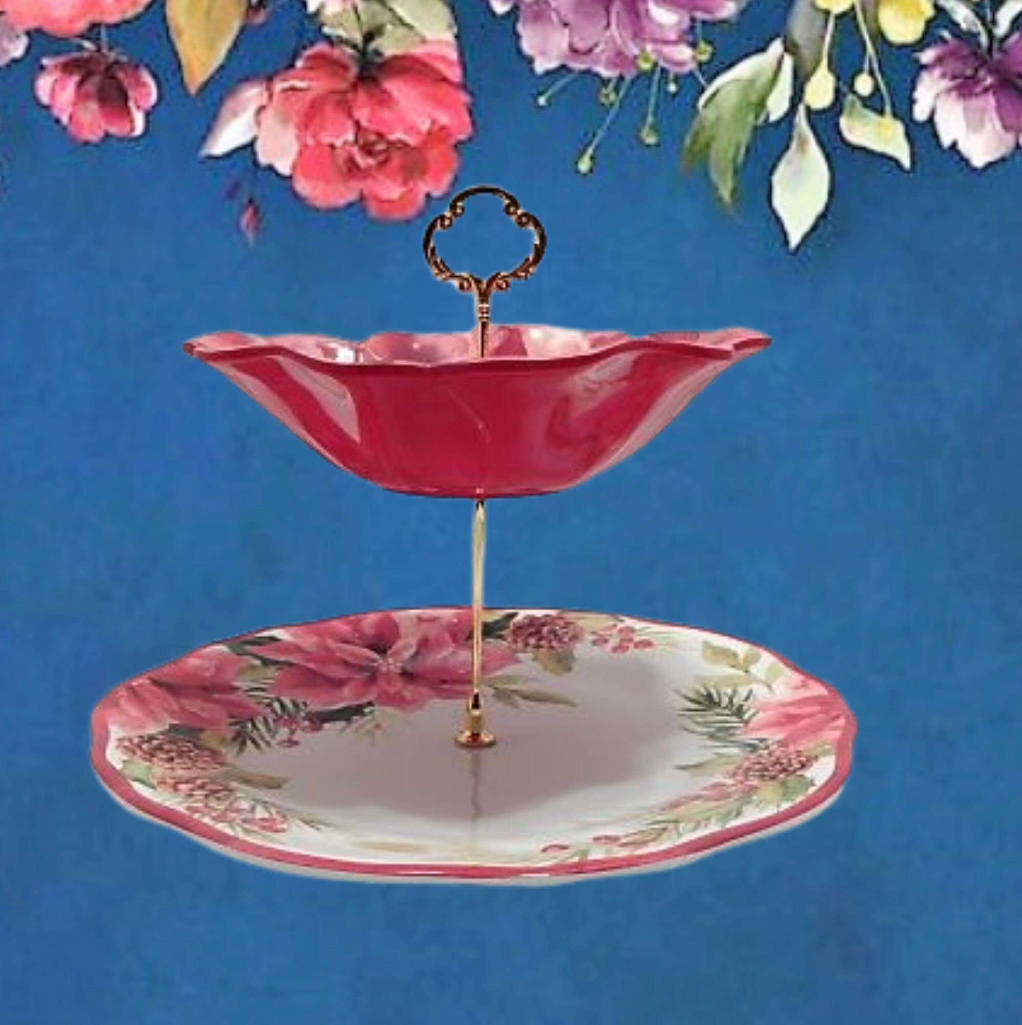 Two Tier Red Poinsettia Christmas Serving Dish Set New Melamine Red and ...