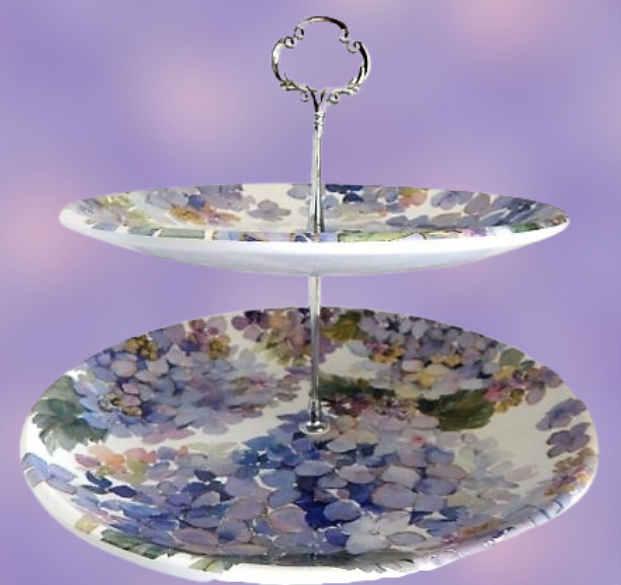 Two Tier Serving Platter Set Purple Hydrangea Floral New - Etsy