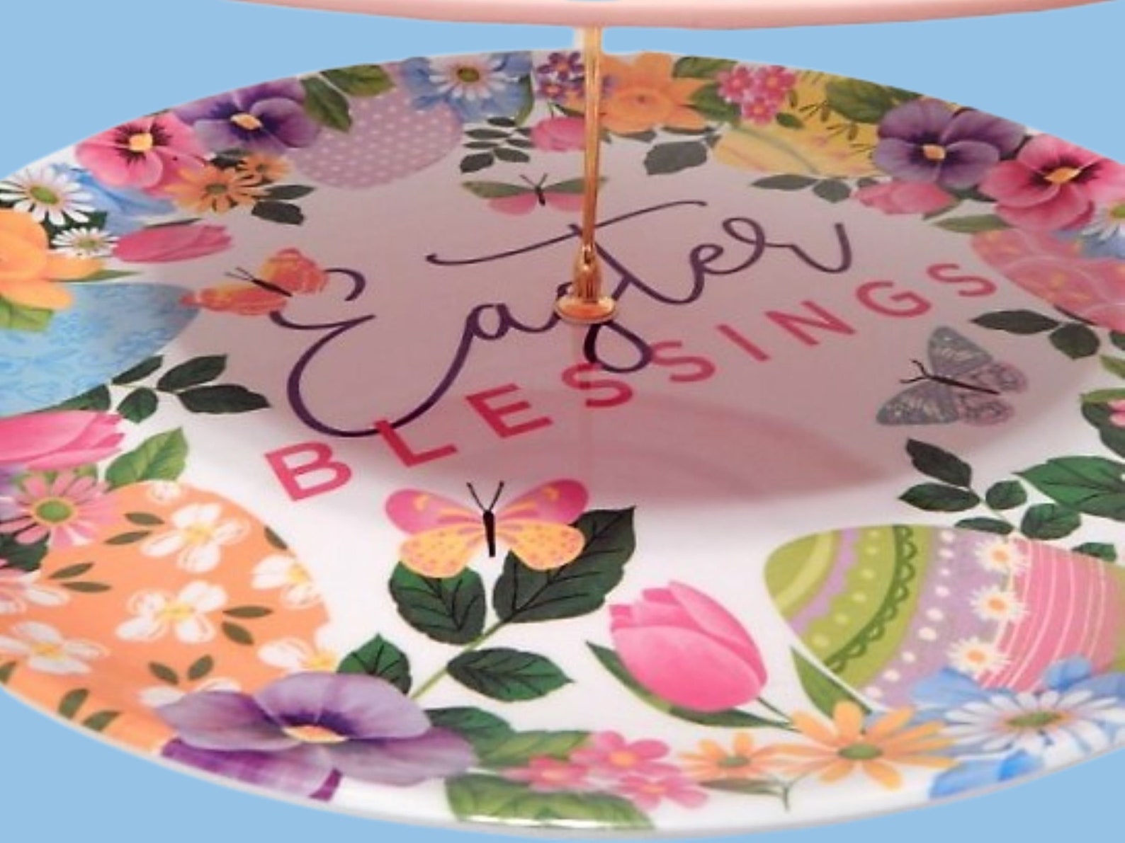 Two Tier Easter Serving Platter Set New 14" Floral and 9.5" Pink ...