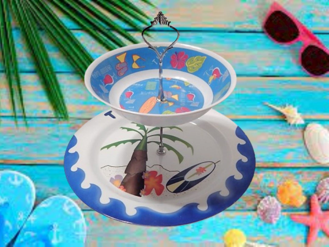 Two Tier TIKI BAR Serving Set Melamine Platter and Bowl Buffet Dishes ...