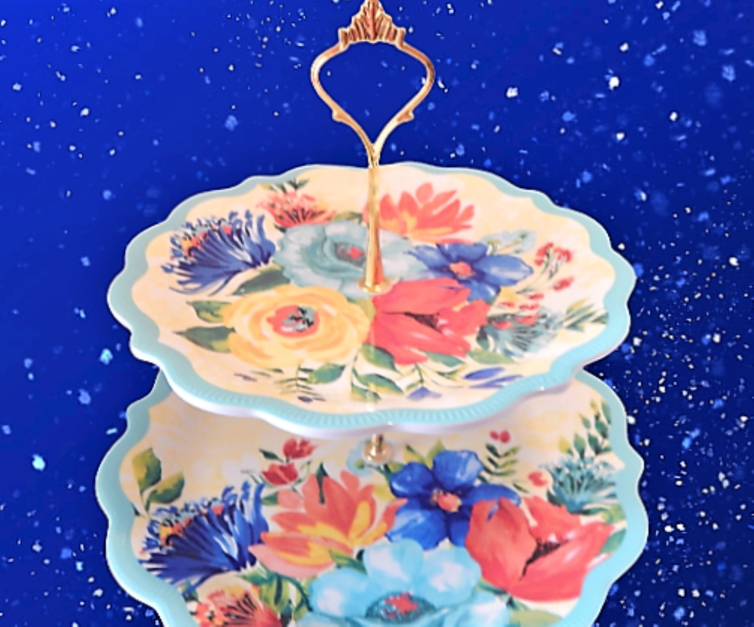 Two Tier Snack Dessert Serving Dishes New Pioneer Woman Delaney Teal ...