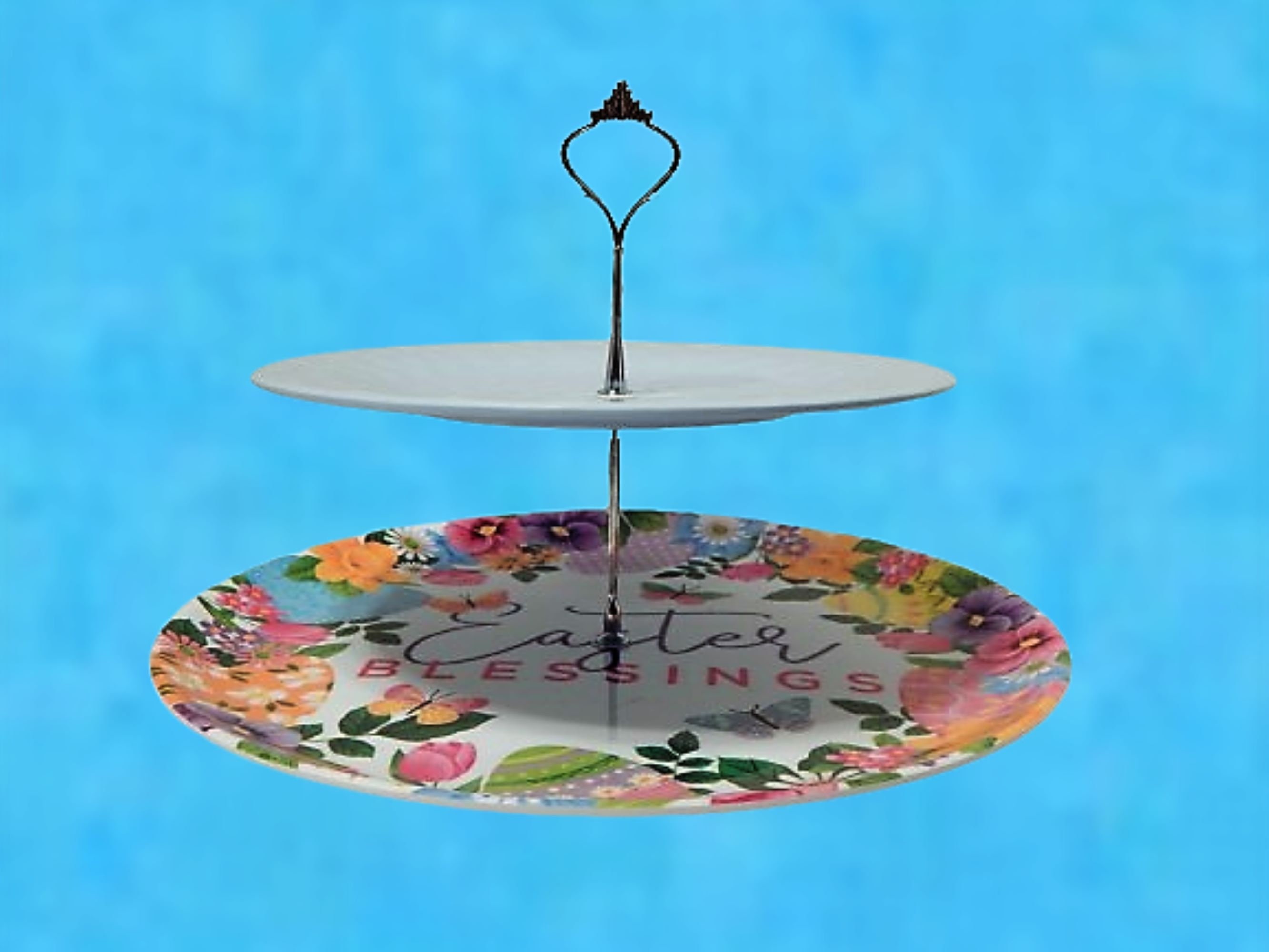 Two Tier Serving Platter Set New 14 Easter Blessings Floral and 9.5 ...