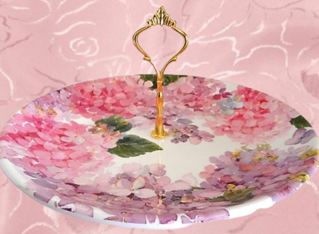 Serving Platter Pink Hydrangea Flowers New Melamine Single Tier Plate ...