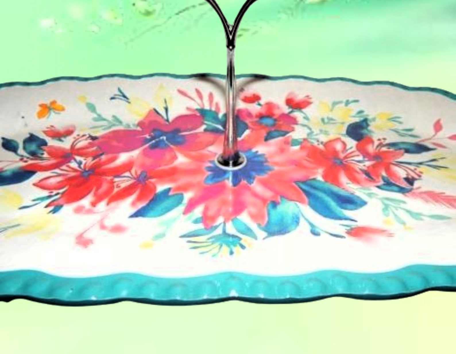 Pioneer Woman Fresh Floral Two Tier Oval Platters Serving Set Colorful ...