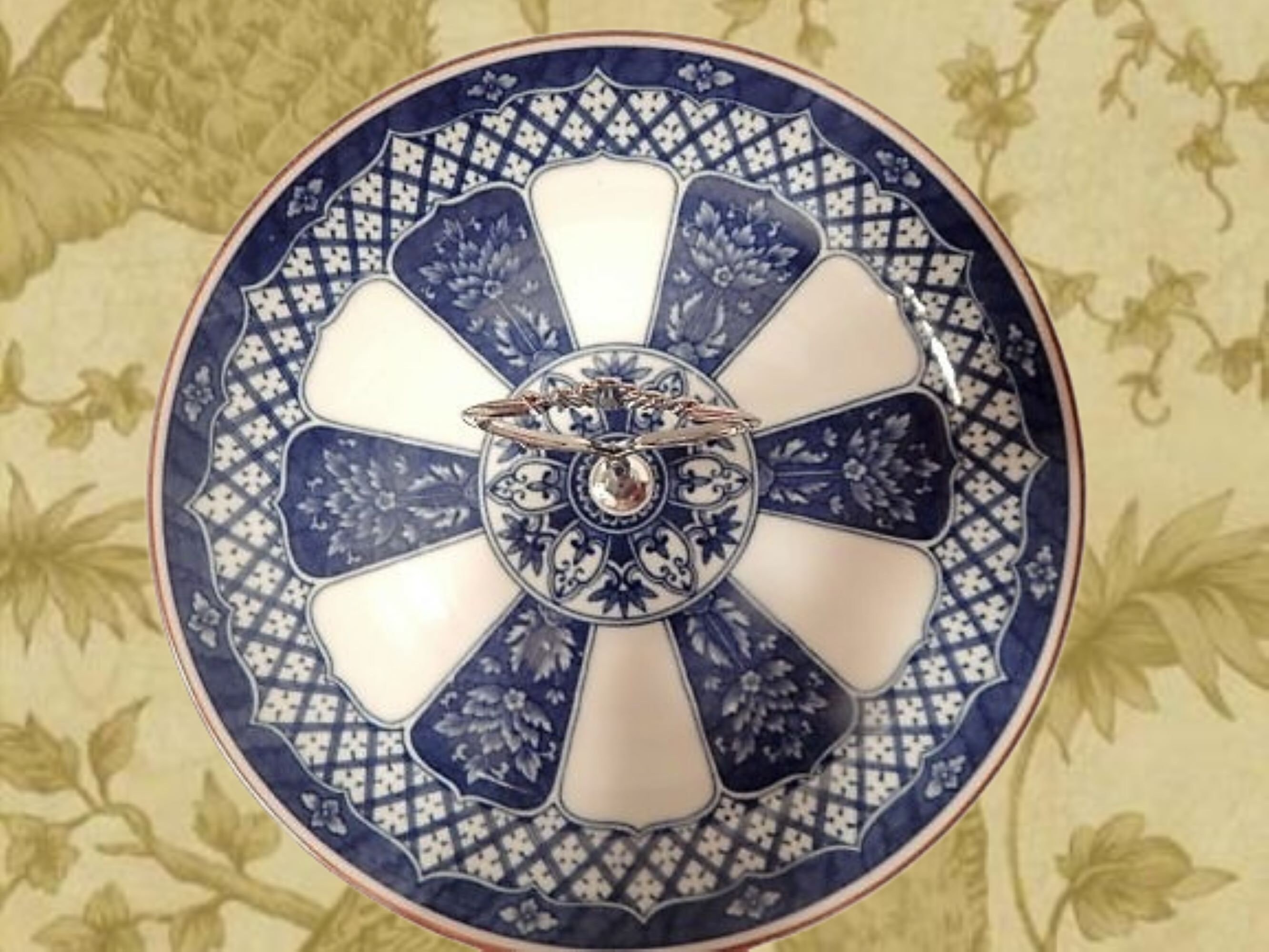 One Tier Snack Serving Plate Blue White Vintage Asian Upcycle - Etsy