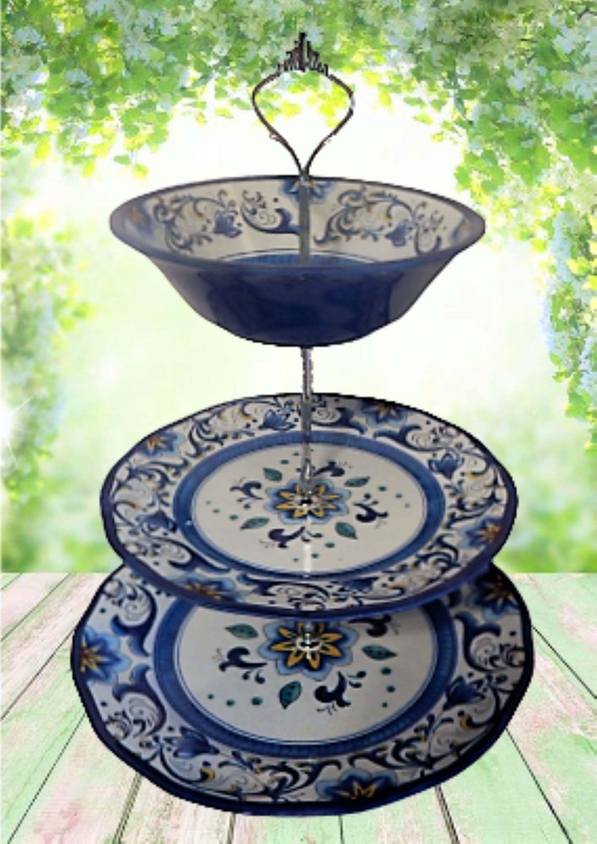 Three Tier Snack Serving Set New Riviera Blue Floral Melamine - Etsy
