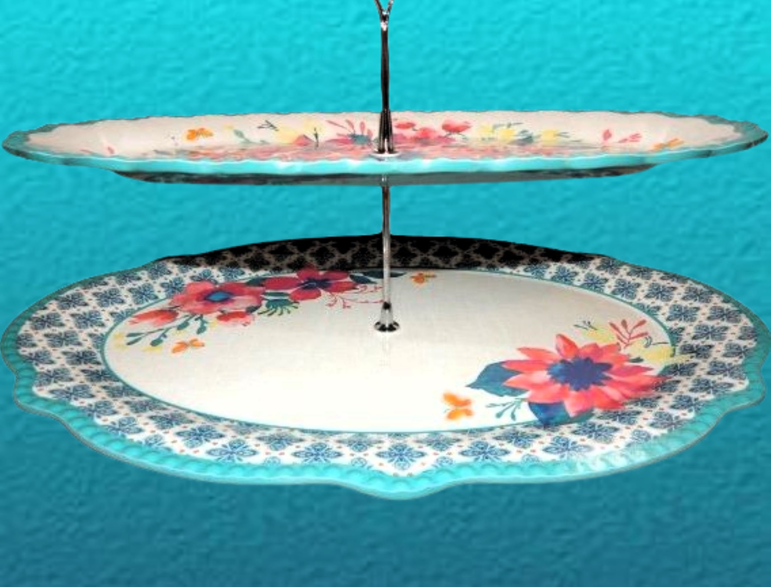 Pioneer Woman Fresh Floral Two Tier Oval Platters Serving Set Colorful ...