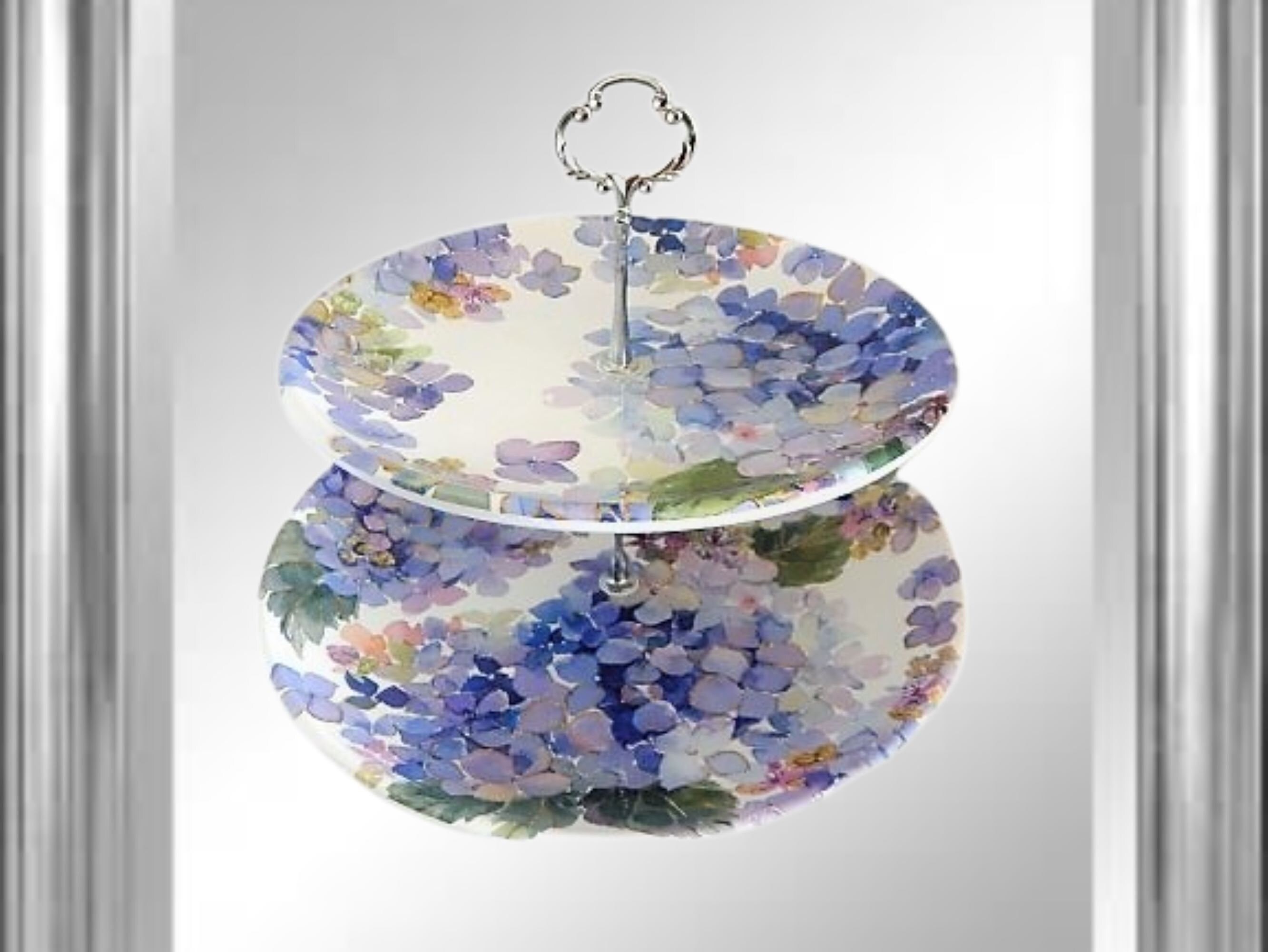 Two Tier Serving Platter Set Purple Hydrangea Floral New - Etsy