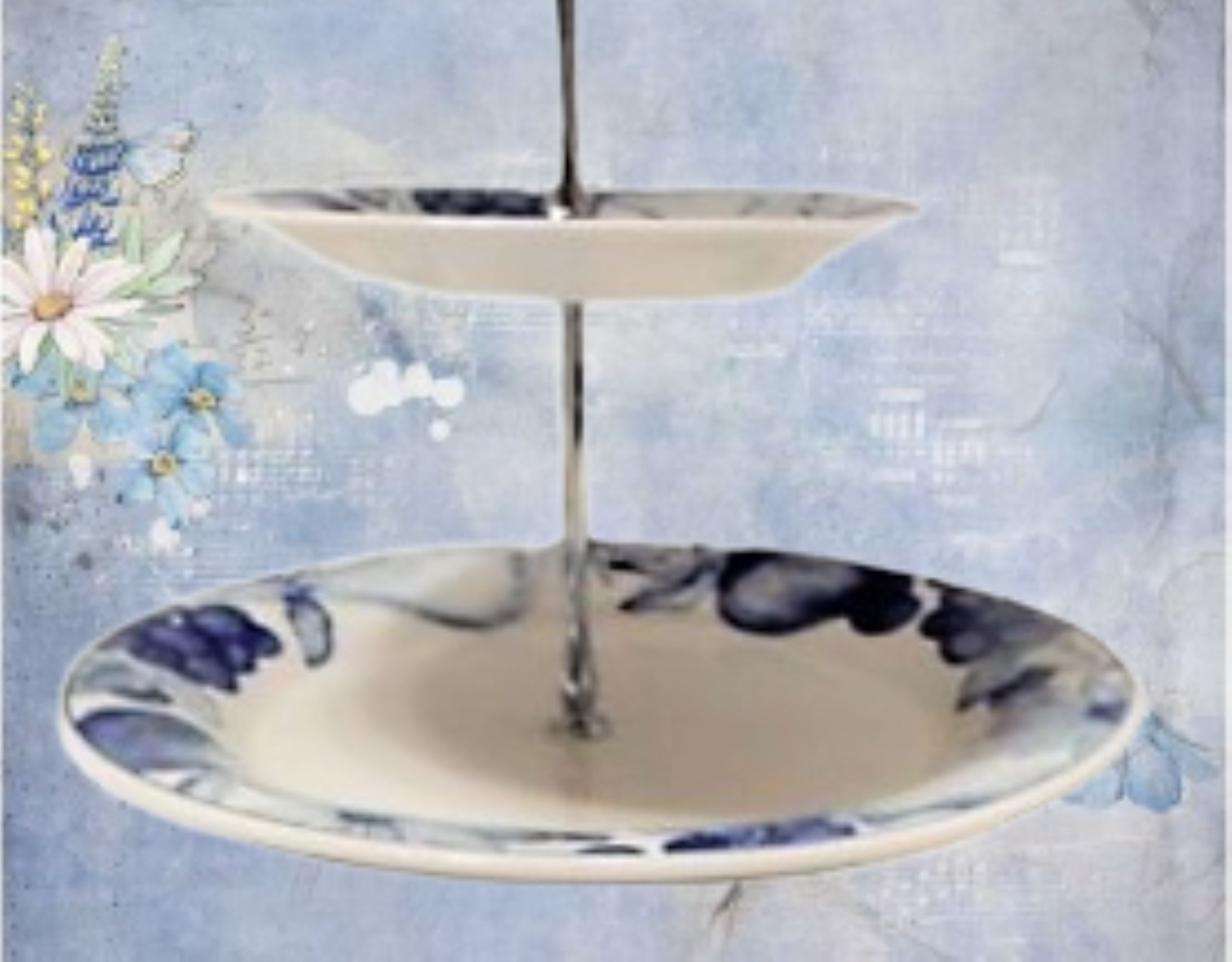 Two Tier Serving Plates Blue and White Trays Vintage 1980s Oneida Fruit ...