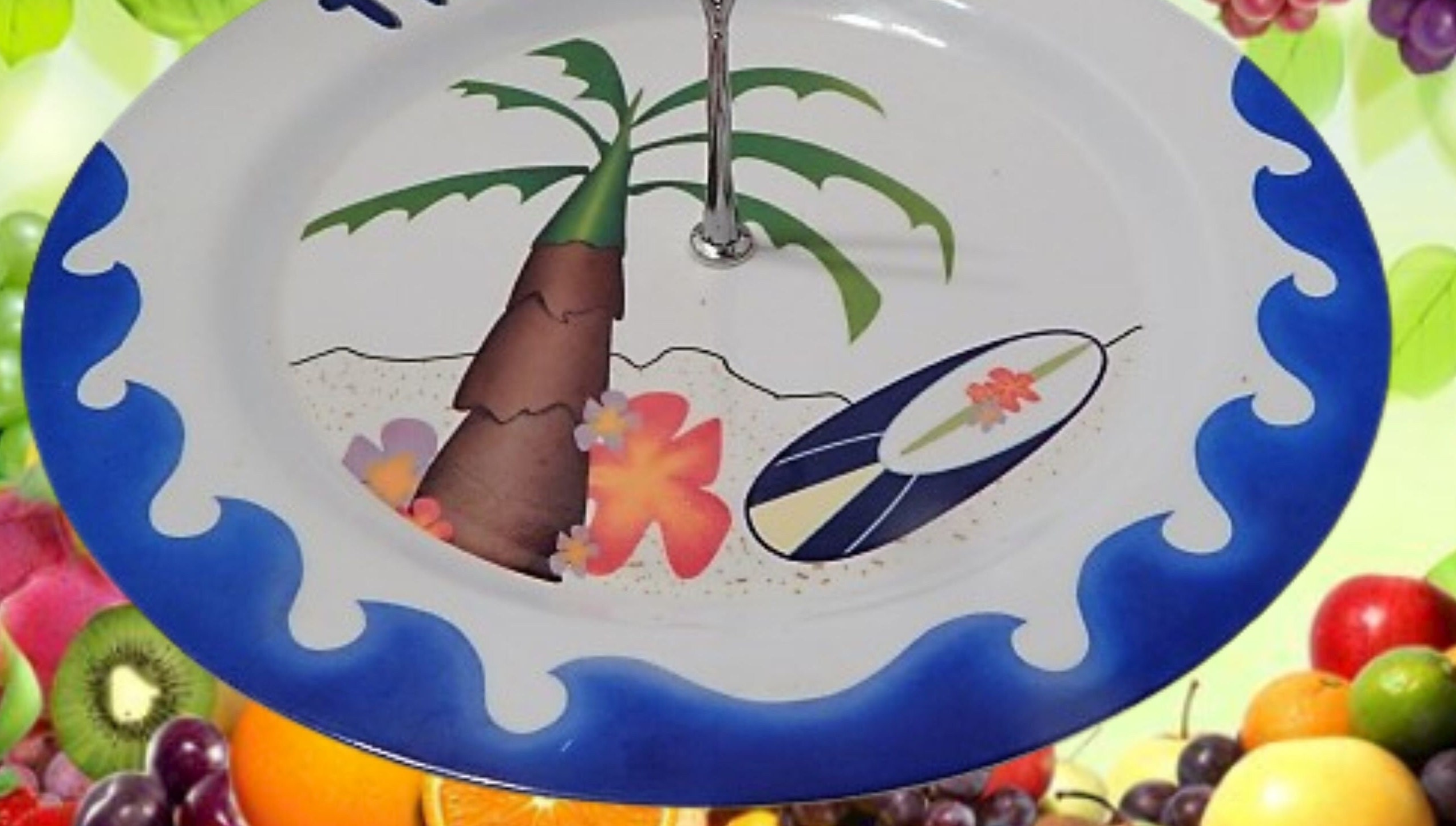 Two Tier TIKI BAR Serving Set Melamine Platter and Bowl Buffet Dishes ...