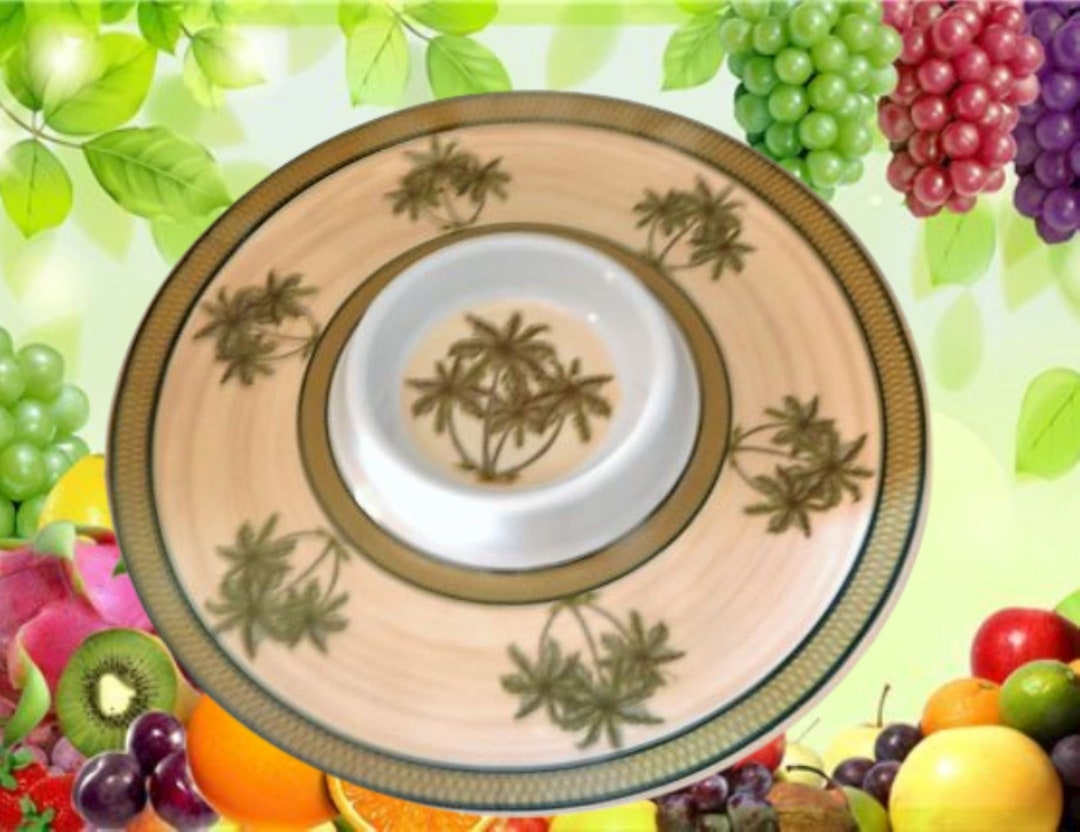 Palm Tree Snack Serving Set Platter Chip Tray and Dip Bowl - Etsy