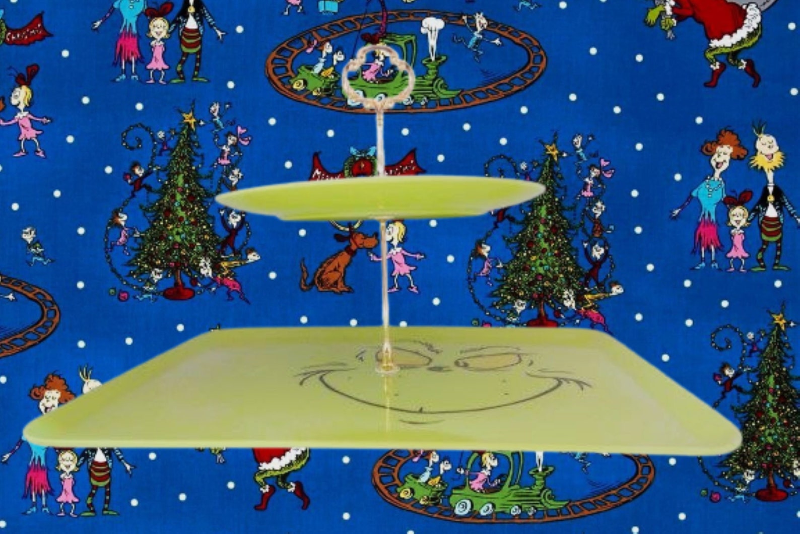 How the Grinch Stole Christmas 2 Tier Serving Dish Set 8 Round Plate 13 ...