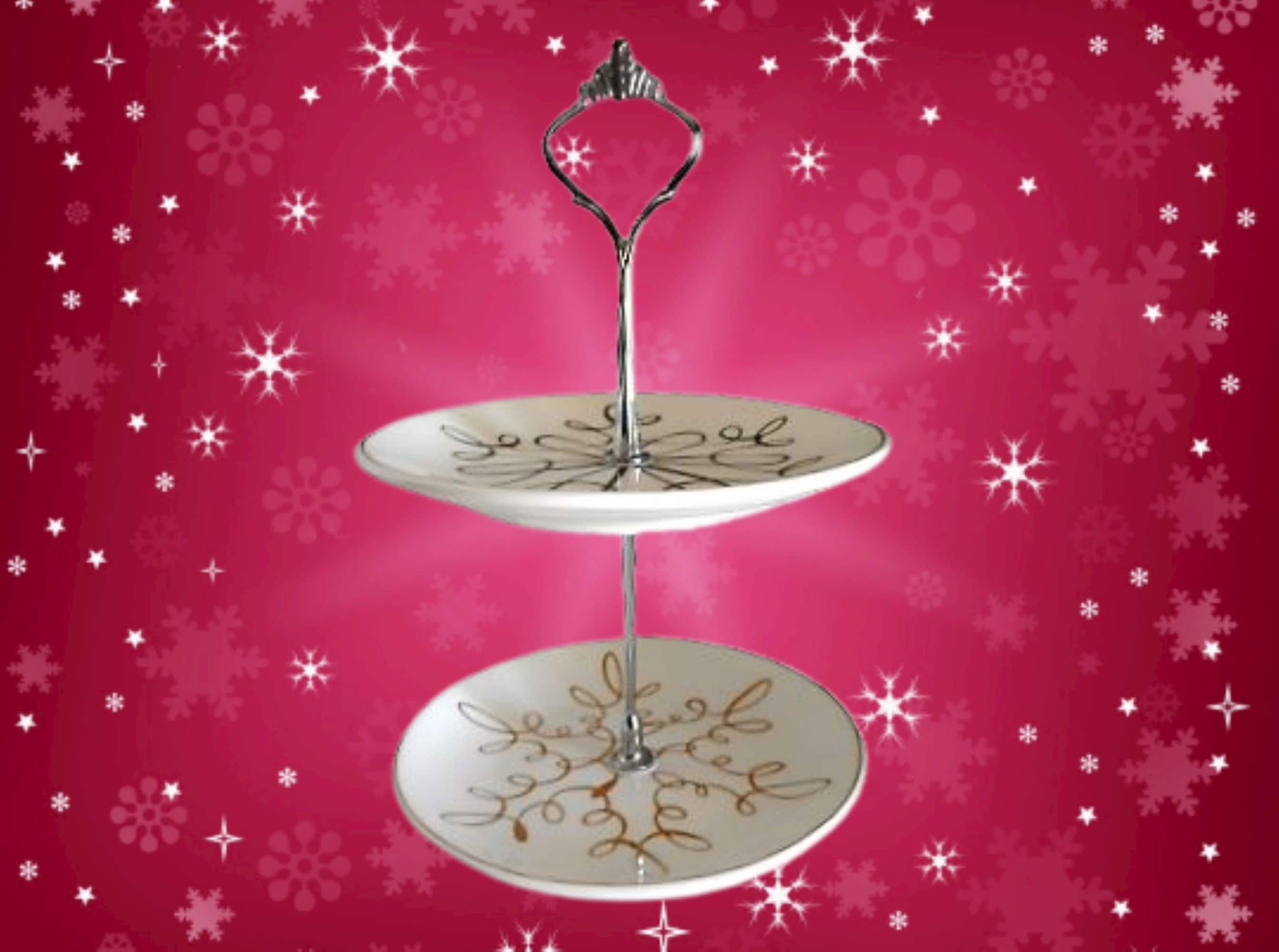 Two Tier Snack Serving Set Silver and Gold Snowflake China Plates ...