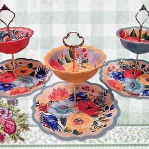 Two Tier Snack Serving Set Pioneer Woman Melamine Delaney Floral Dishes ...