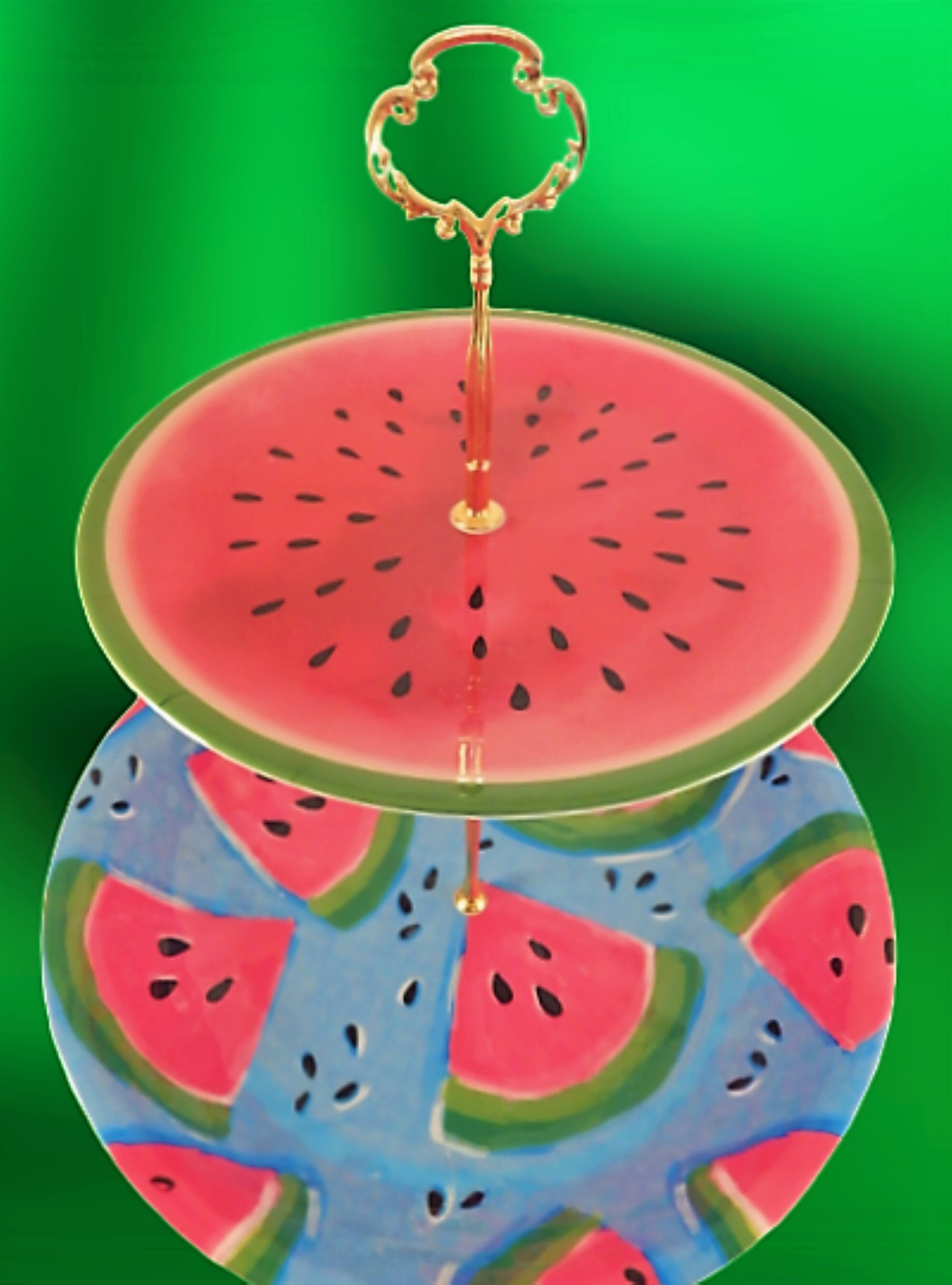 Two Tier Serving Set New Melamine Watermelon Fruit Big Bowl and Plate ...