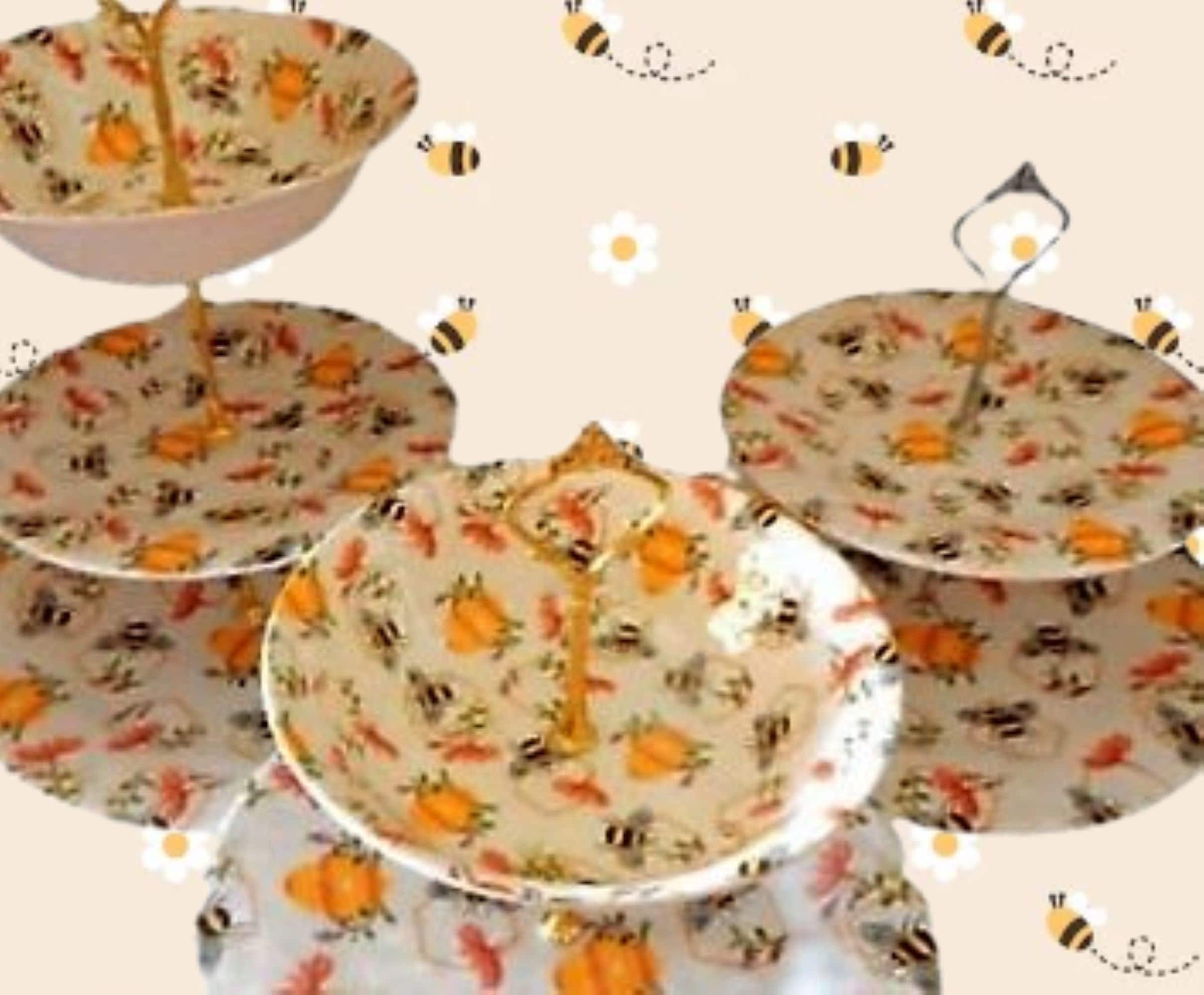 Two or Three Tier Snack Serving Set New Yellow Honey Bee Hive Melamine ...