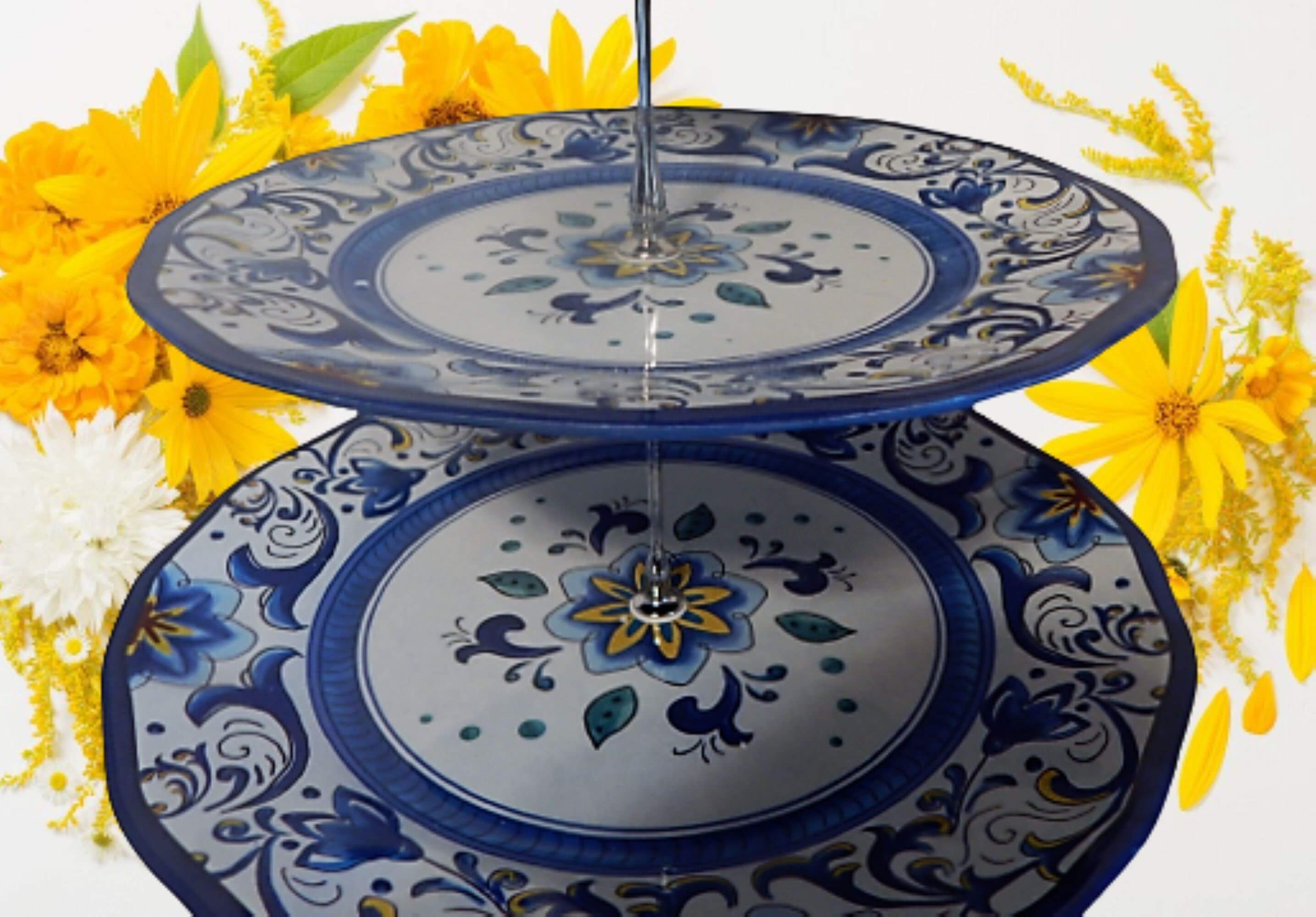 Three Tier Snack Serving Set New Riviera Blue Floral Melamine - Etsy