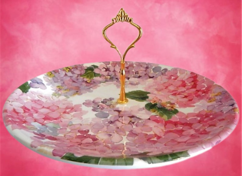Serving Platter Pink Hydrangea Flowers New Melamine Single Tier Plate ...