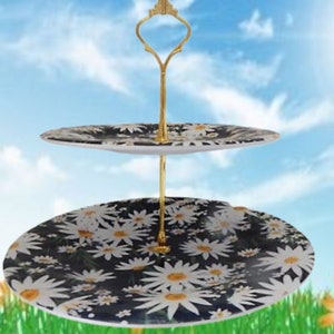 Three or Two Tier Snack Serving Set New Daisy Flowers on Blue Melamine ...