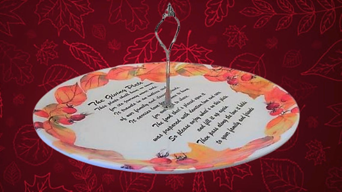 Fall Foliage GIVING PLATE Yellow and Orange Leaves Serving Platter ...