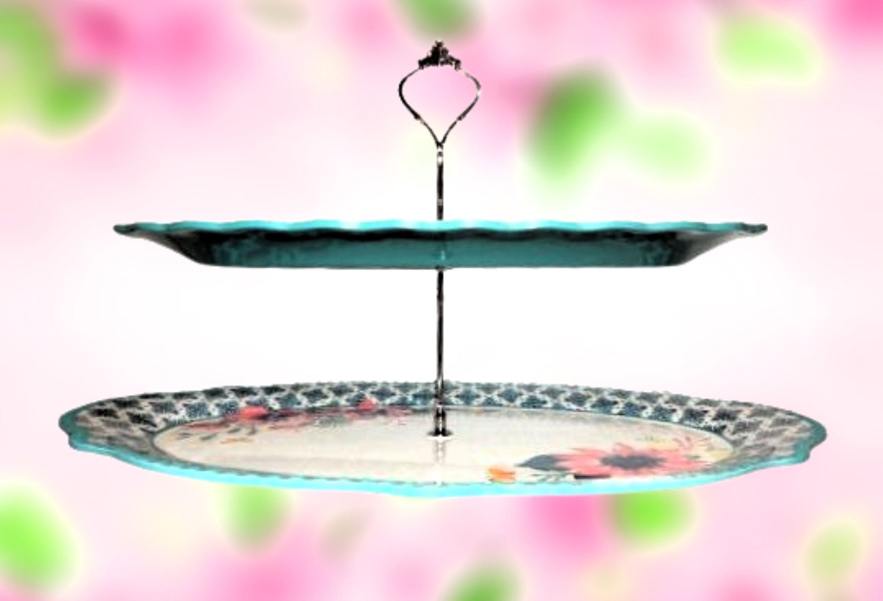 Pioneer Woman Fresh Floral Two Tier Oval Platters Serving Set Colorful ...