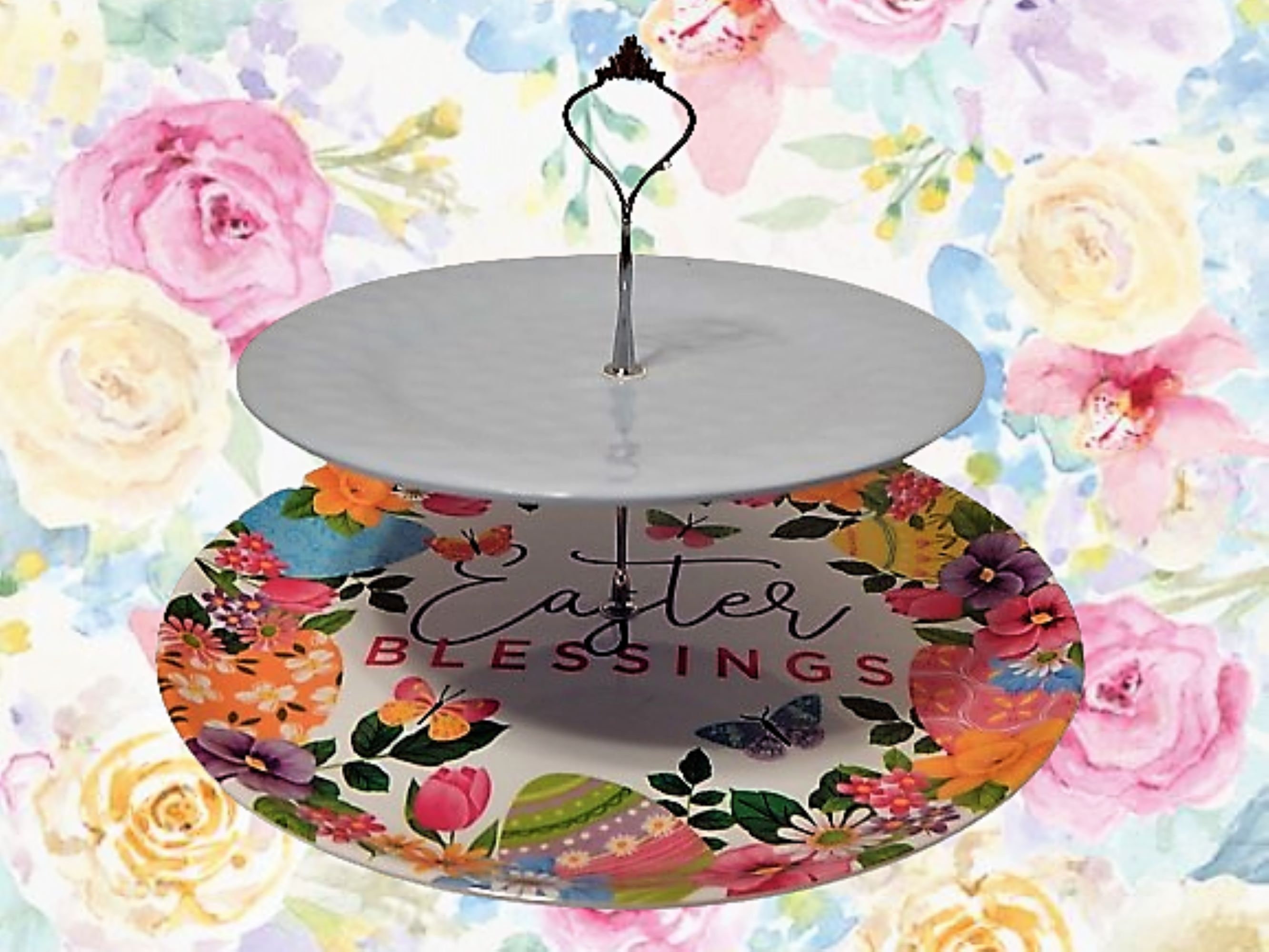 Two Tier Serving Platter Set New 14 Easter Blessings Floral and 9.5 ...