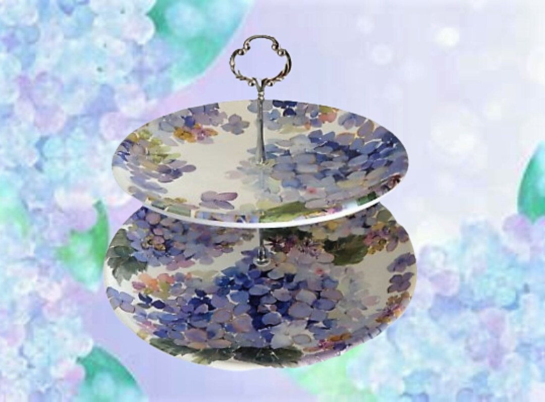 Two Tier Serving Platter Set Purple Hydrangea Floral New - Etsy