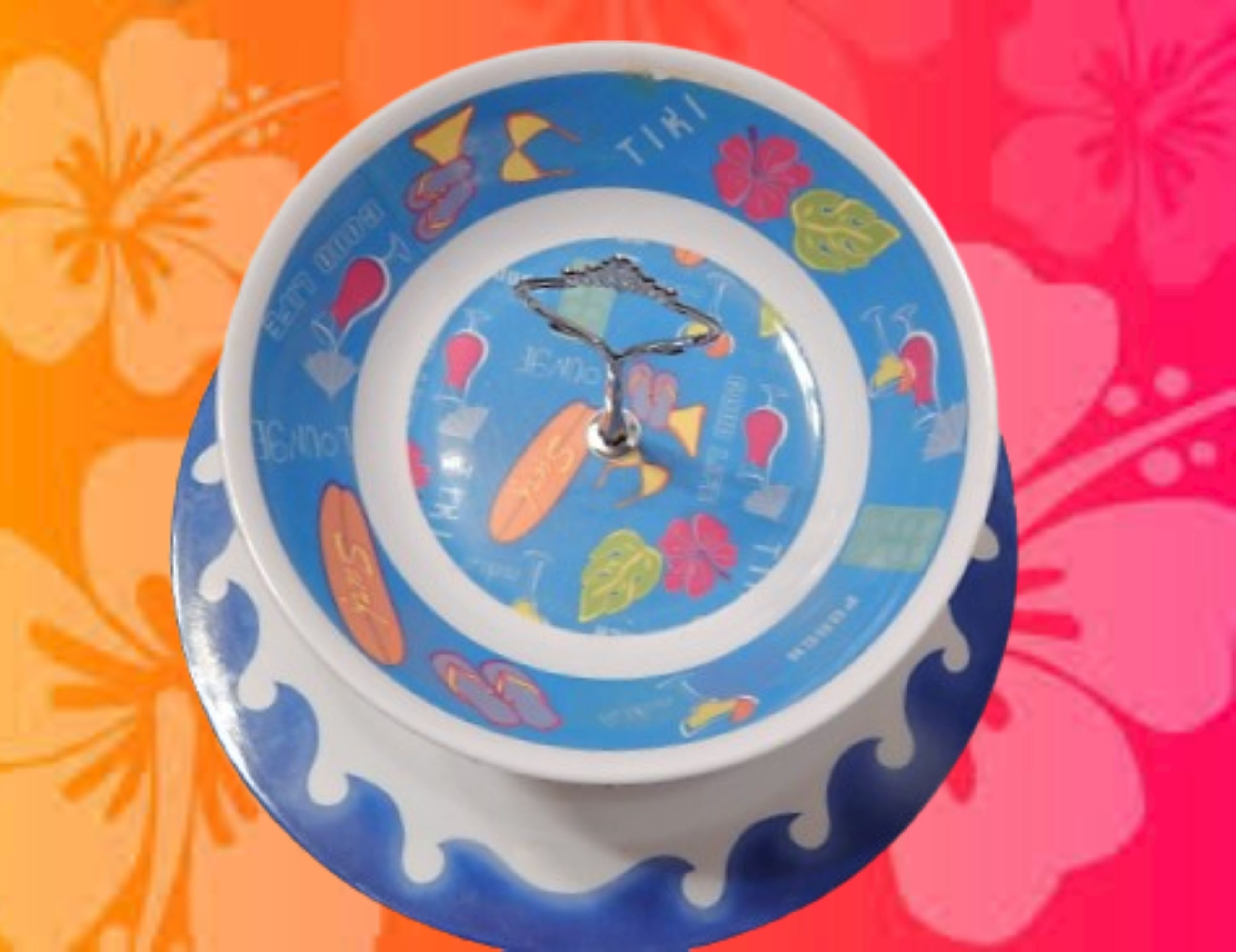 Two Tier TIKI BAR Serving Set Melamine Platter and Bowl Buffet Dishes ...