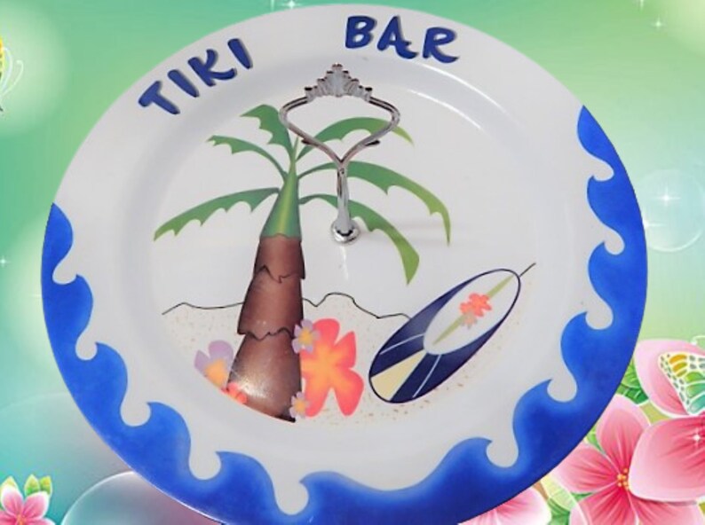 TIKI BAR Platter One Tier Buffet Serving Dish New 12" Melamine Surf ...