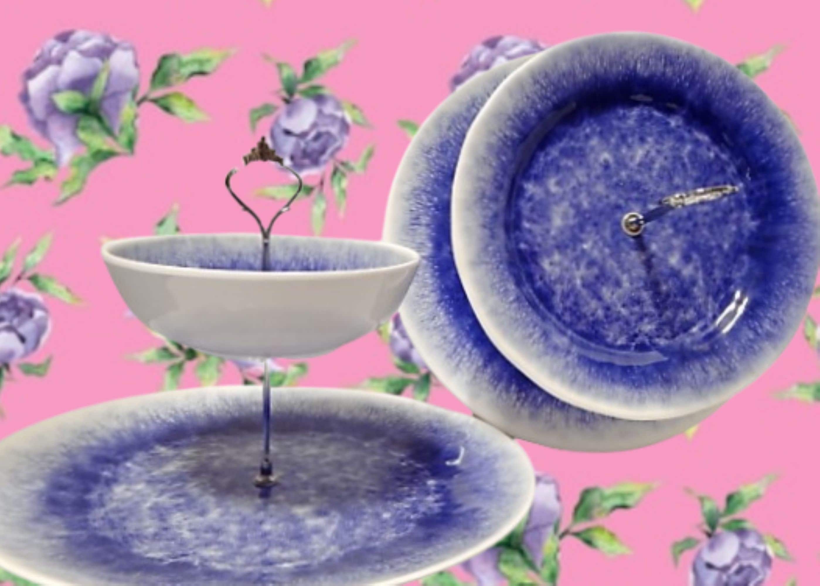 Two Tier Snack Serving Set New Melamine Blue White Ombre - Etsy